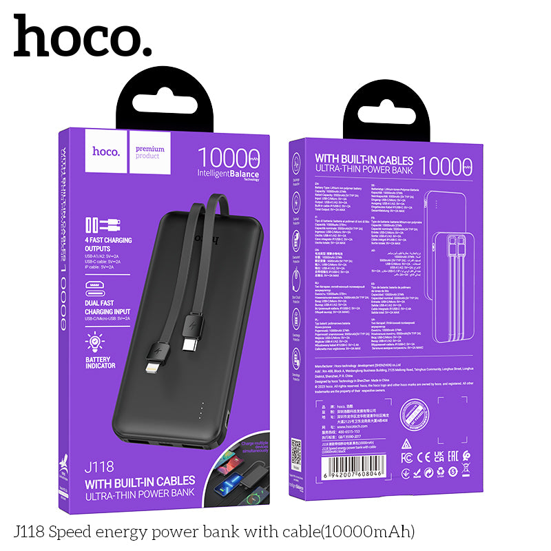 Hoco J118 Speed energy power bank with cable 10000mAh - Black