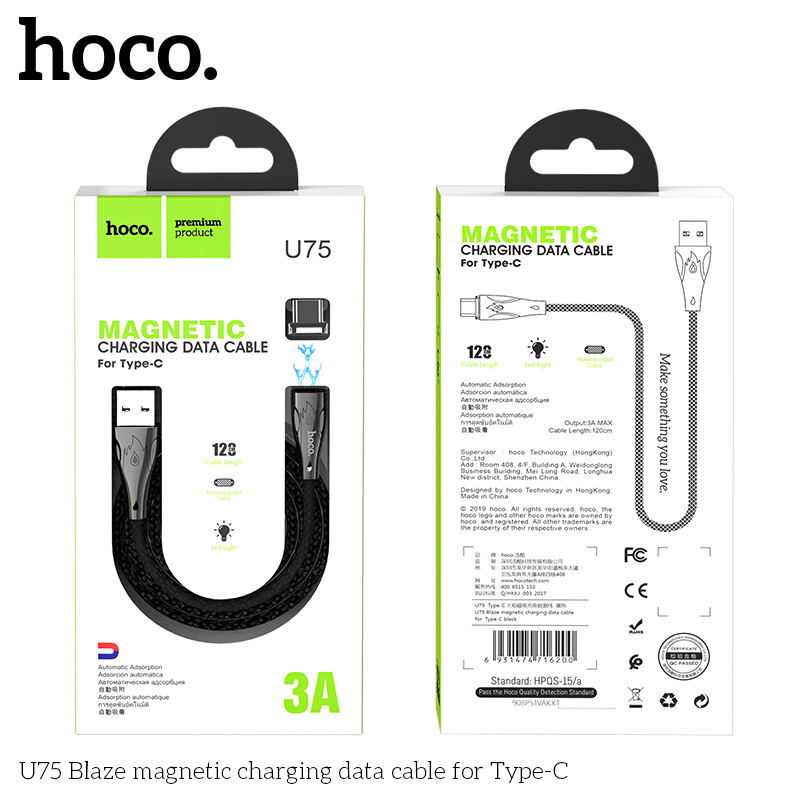 Mobile Direct Australia | U75 Blaze magnetic Type C charging Cable - Black