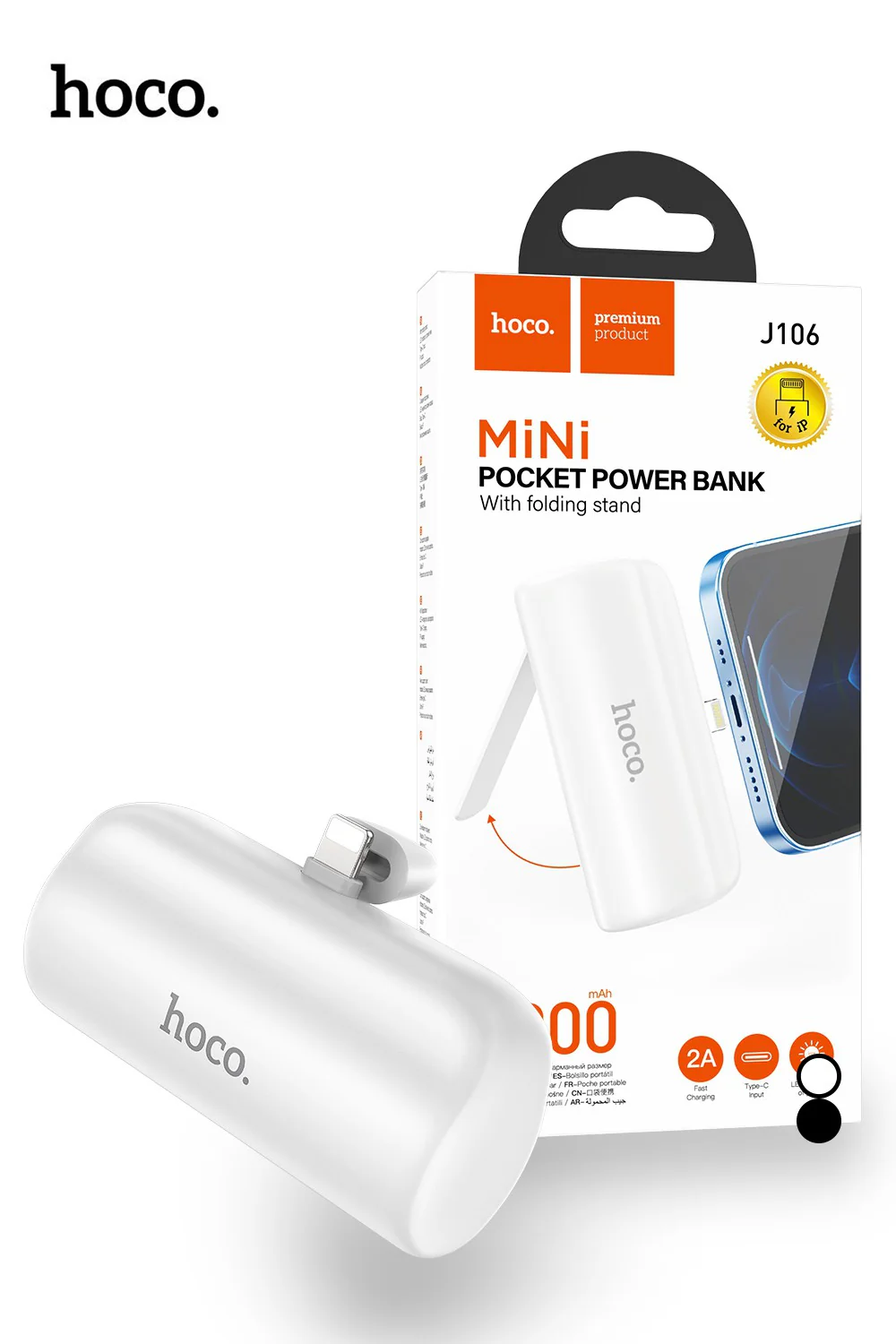 Mobile Direct Australia | Hoco J106 Mini Pocket Power Bank with folding stand (5000mAh) White